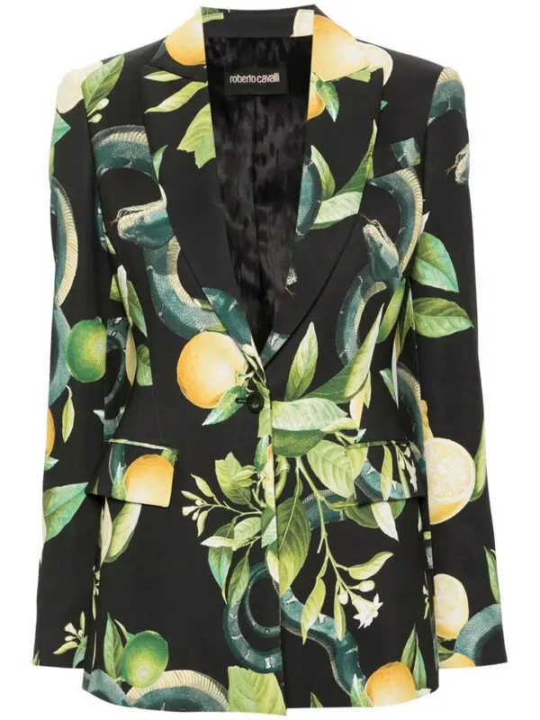 Roberto Cavalli Lemon & Snake Print Blazer - Black