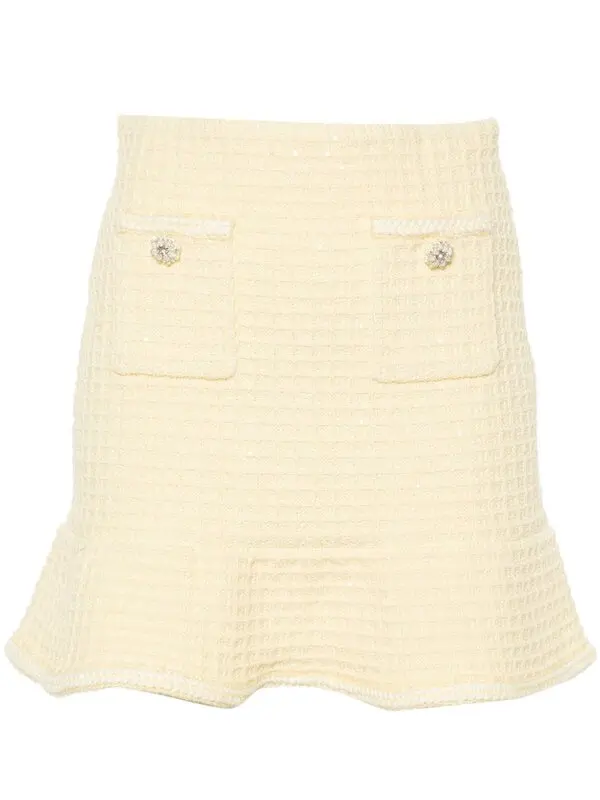 SELF-PORTRAIT Sequin-embellished Peplum Skirt - Yellow