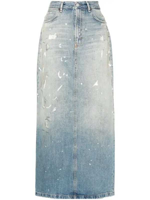 Acne Studios Paint-splatter Denim Maxi Skirt - Blue
