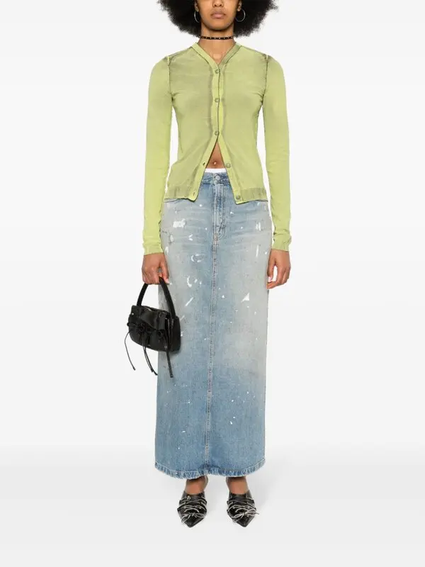 Acne Studios Paint-splatter Denim Maxi Skirt - Blue