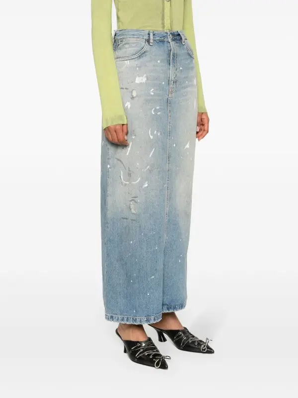 Acne Studios Paint-splatter Denim Maxi Skirt - Blue