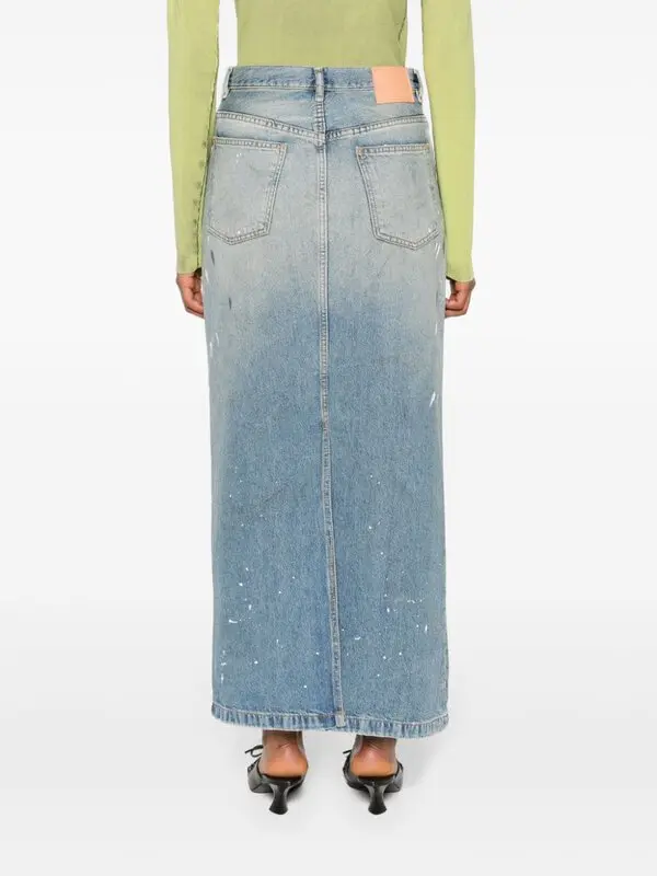 Acne Studios Paint-splatter Denim Maxi Skirt - Blue