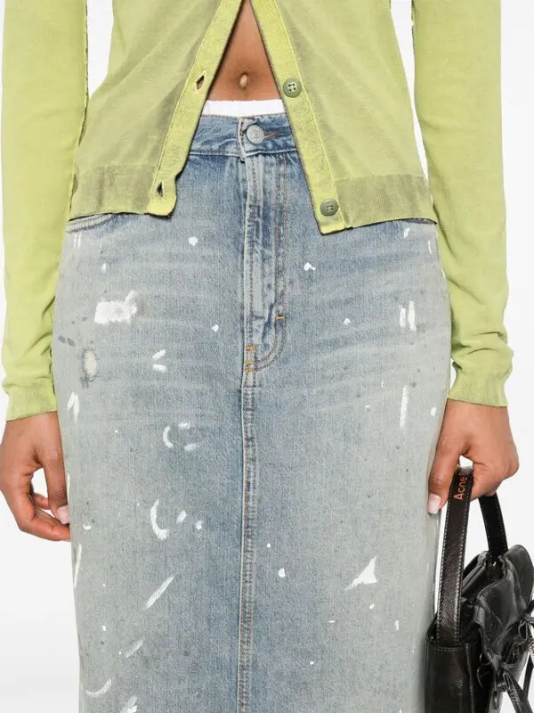 Acne Studios Paint-splatter Denim Maxi Skirt - Blue