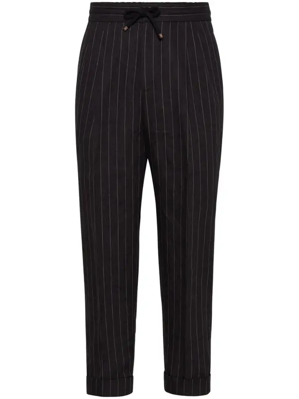 Brunello Cucinelli Striped Linen Trousers - Black