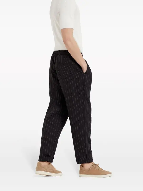 Brunello Cucinelli Striped Linen Trousers - Black