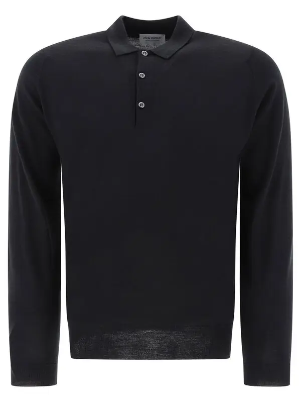 John Smedley Belper' Merino Wool Polo Shirt - Black