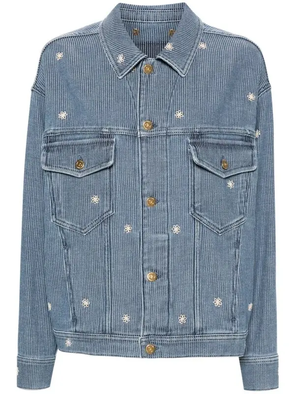 Golden Goose Babette Floral-embroidered Denim Jacket - Blue