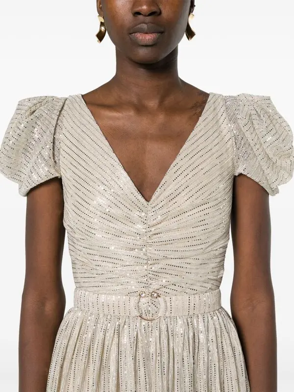 NISSA Metallic Striped Maxi Dress