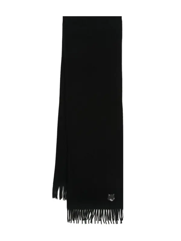 Maison Kitsuné Logo-embroidered Virgin Wool Scarf - Black