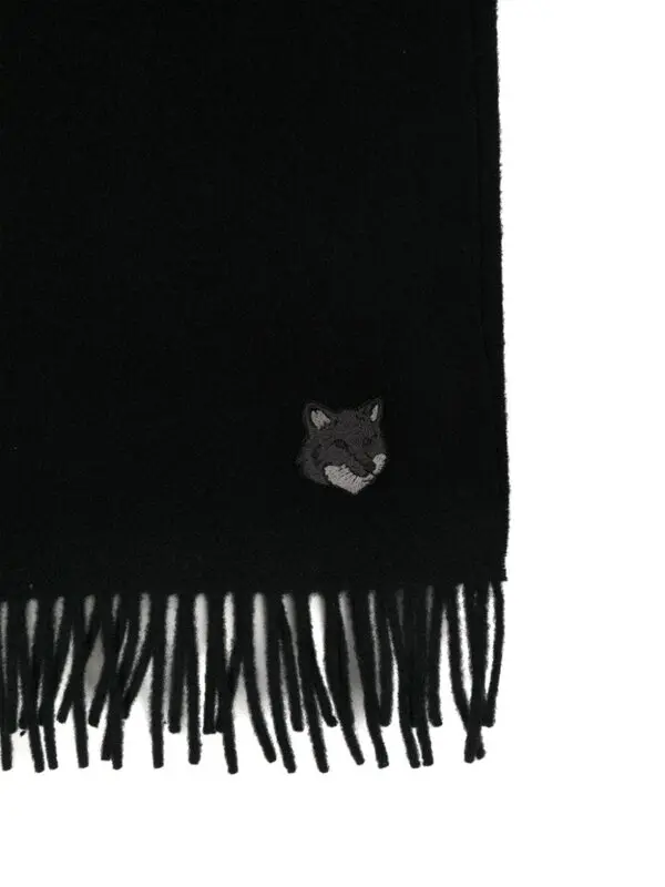 Maison Kitsuné Logo-embroidered Virgin Wool Scarf - Black