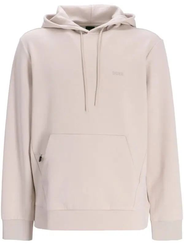 BOSS Logo Appliqué Jersey Hoodie - Neutrals