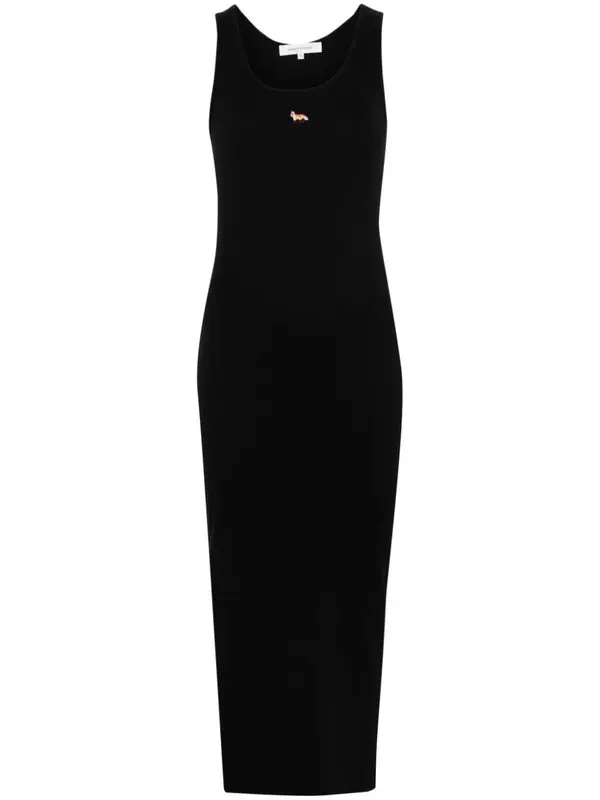 Maison Kitsuné Fox-motif Ribbed Midi Dress - Black