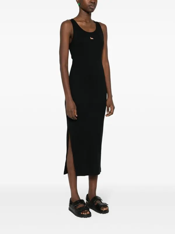 Maison Kitsuné Fox-motif Ribbed Midi Dress - Black