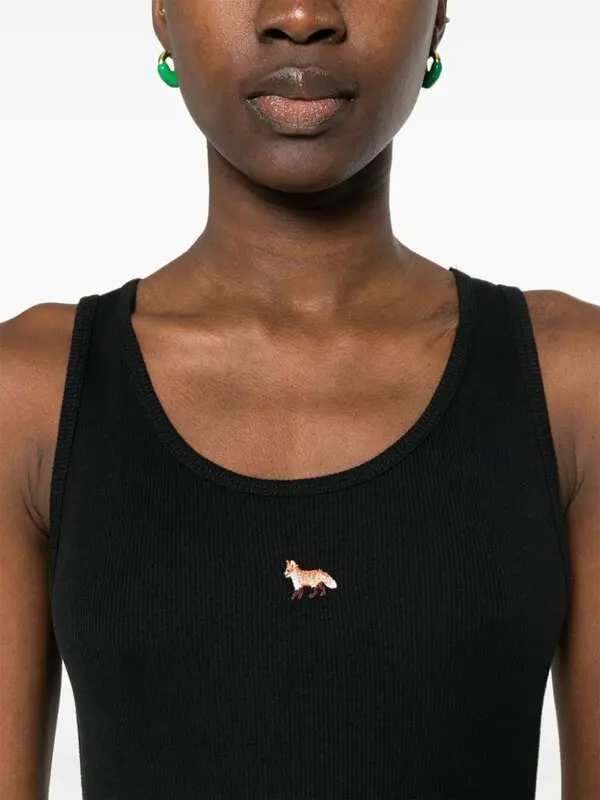 Maison Kitsuné Fox-motif Ribbed Midi Dress - Black