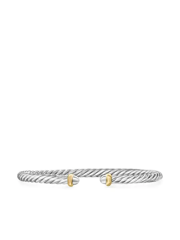 David Yurman 14kt Yellow Gold And Sterling Cable Flex Bracelet - Silver