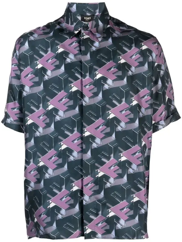 Fendi Block-print Silk Shirt - Purple