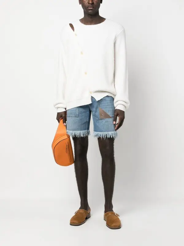 Fendi Distressed Thigh-length Denim Shorts