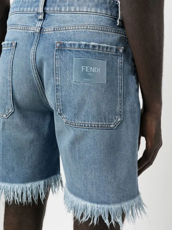 Fendi Distressed Thigh-length Denim Shorts