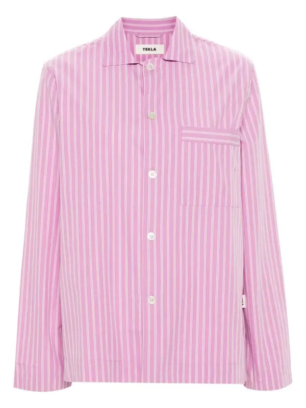 TEKLA Striped Cotton Pyjama Top - Pink