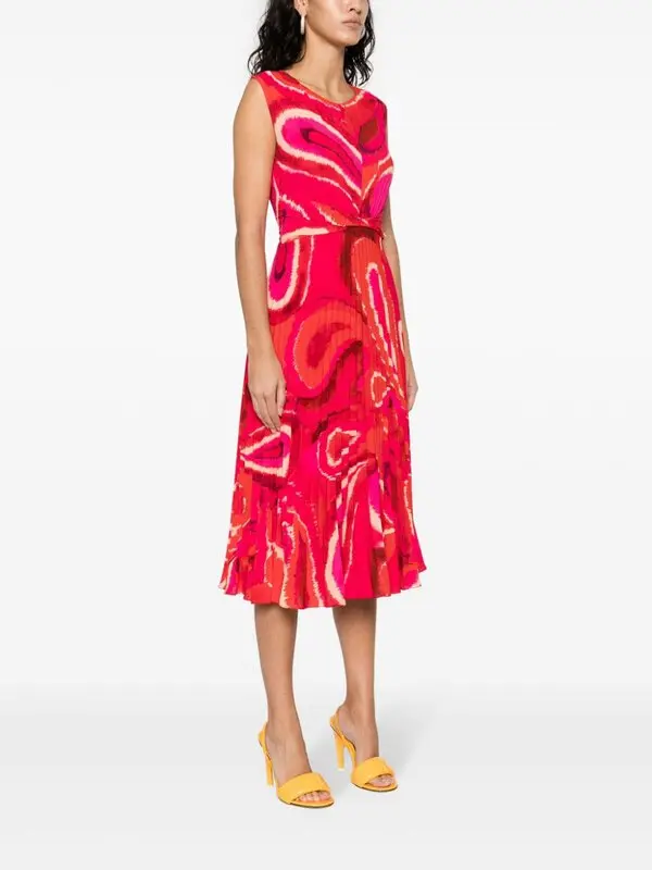 plisse straight neck midi dress Pleat Waist A-Line Dress (Women)