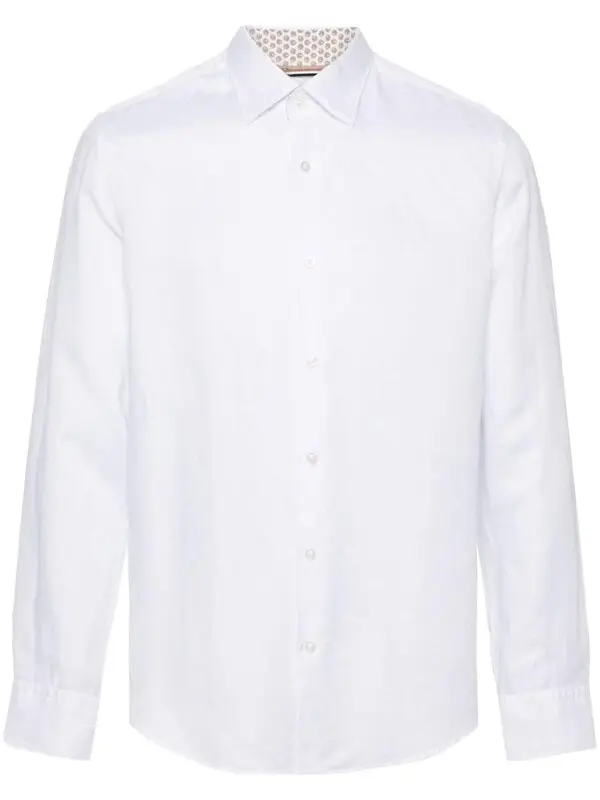 BOSS Spread-collar Linen-blend Shirt - White