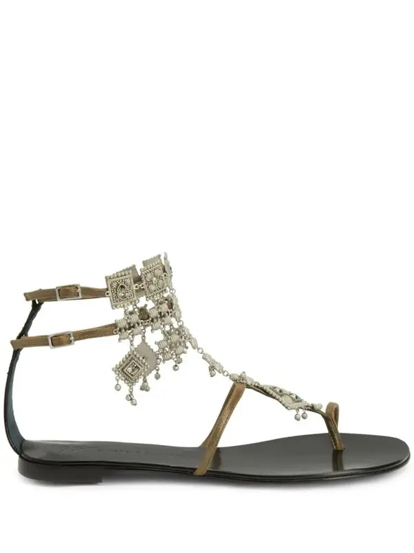 GIUSEPPE ZANOTTI Amira Embellished Suede Sandals - Green