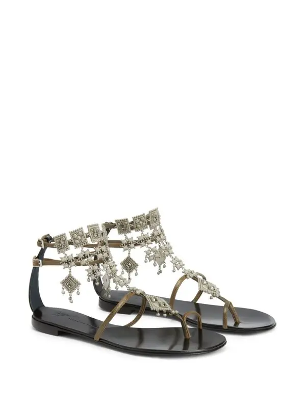 GIUSEPPE ZANOTTI Amira Embellished Suede Sandals - Green