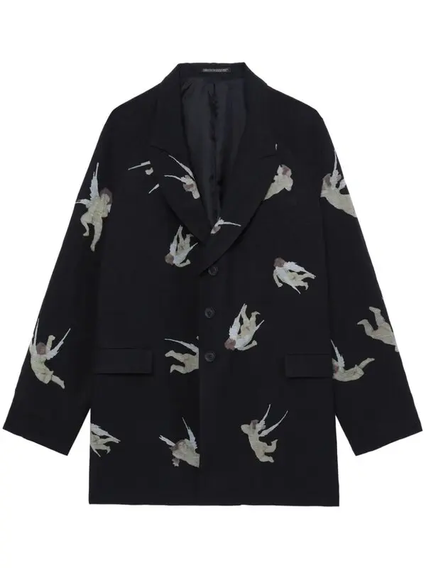 Yohji Yamamoto Angel-print Single-breasted Blazer