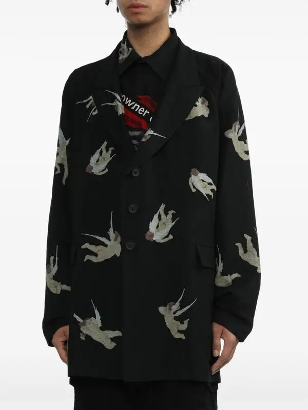 Yohji Yamamoto Angel-print Single-breasted Blazer
