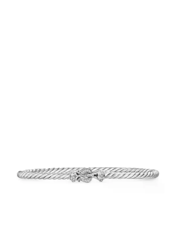 David Yurman Sterling Classic Cable Diamond Buckle Bracelet - Silver