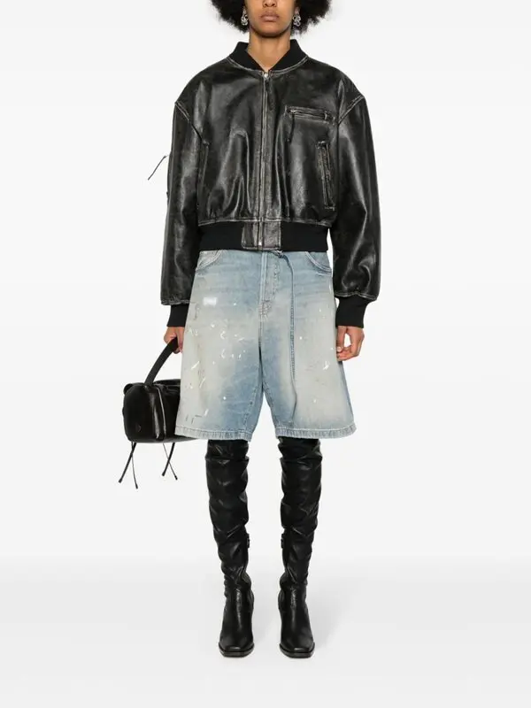 Acne Studios Distressed-effect Leather Bomber Jacket - Black