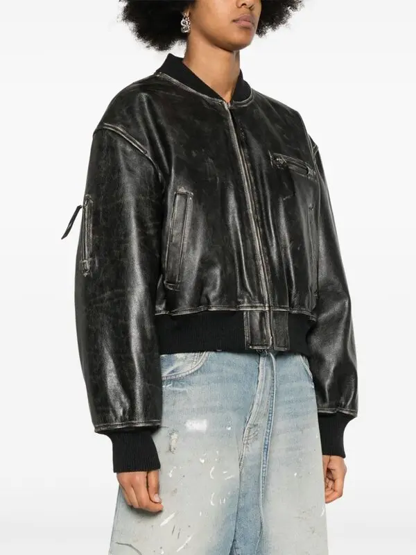 Acne Studios Distressed-effect Leather Bomber Jacket - Black