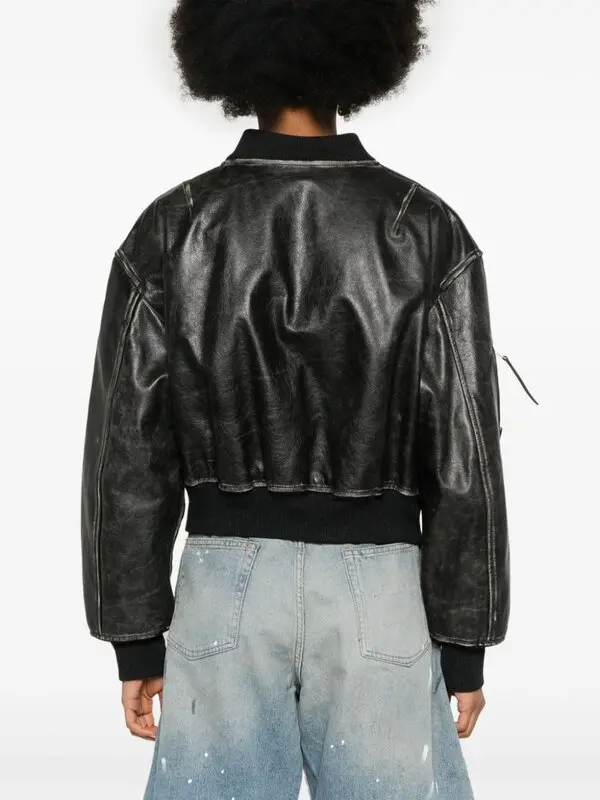 Acne Studios Distressed-effect Leather Bomber Jacket - Black