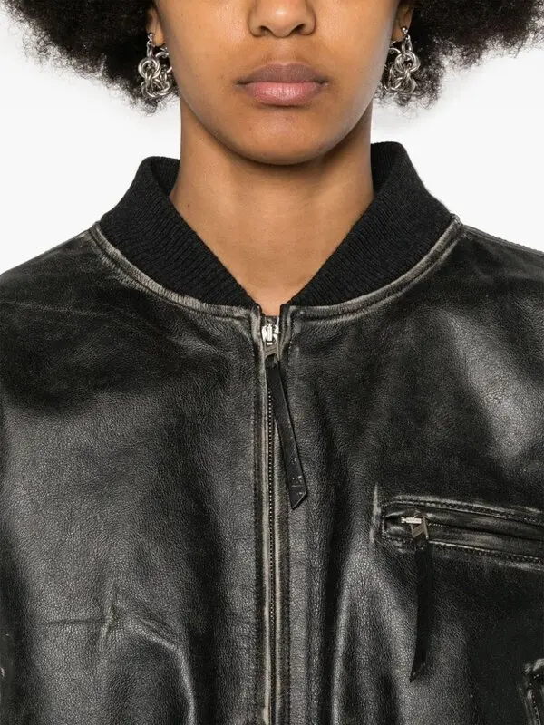 Acne Studios Distressed-effect Leather Bomber Jacket - Black