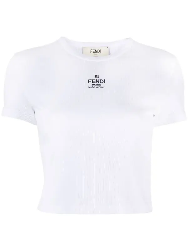 Fendi Logo-embroidered Ribbed T-shirt - White
