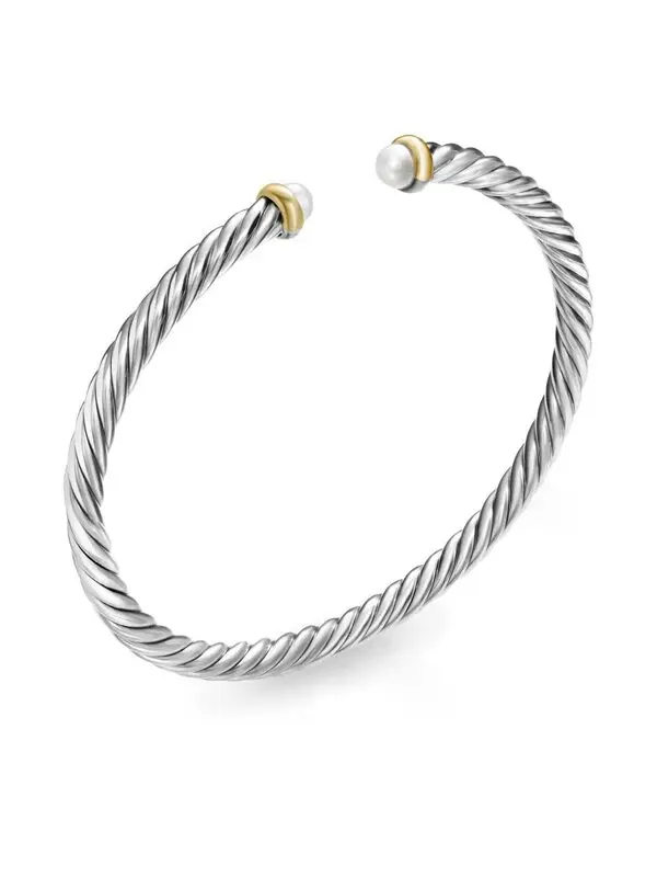 David Yurman 14kt Yellow Gold And Sterling Cable Flex Bracelet - Silver