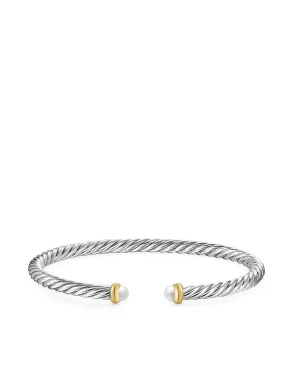 David Yurman 14kt Yellow Gold And Sterling Cable Flex Bracelet - Silver