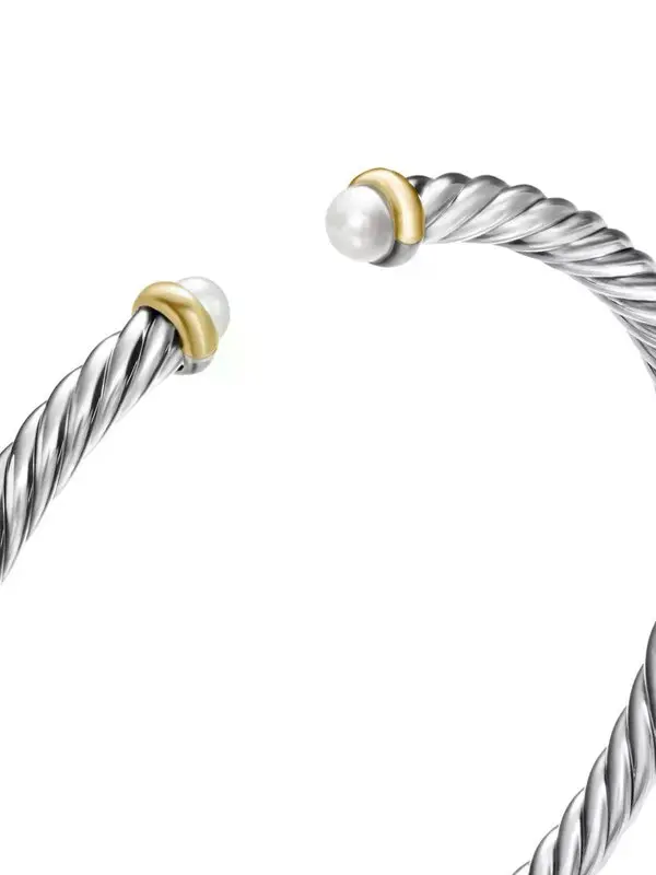 David Yurman 14kt Yellow Gold And Sterling Cable Flex Bracelet - Silver