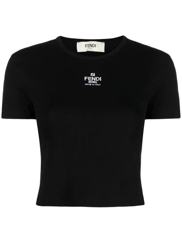 Fendi Logo-embroidered Cropped T-shirt - Black