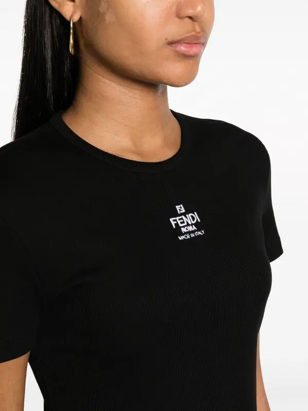 Fendi Logo-embroidered Cropped T-shirt - Black