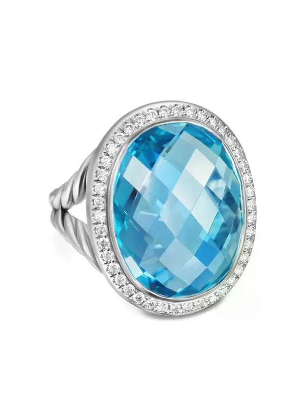 David Yurman Sterling Albion Oval Topaz And Diamond Ring - Silver