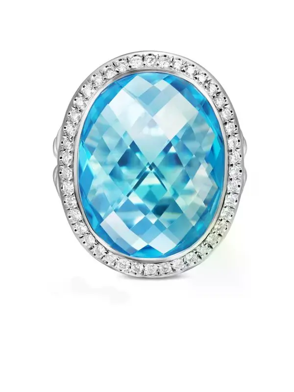 David Yurman Sterling Albion Oval Topaz And Diamond Ring - Silver