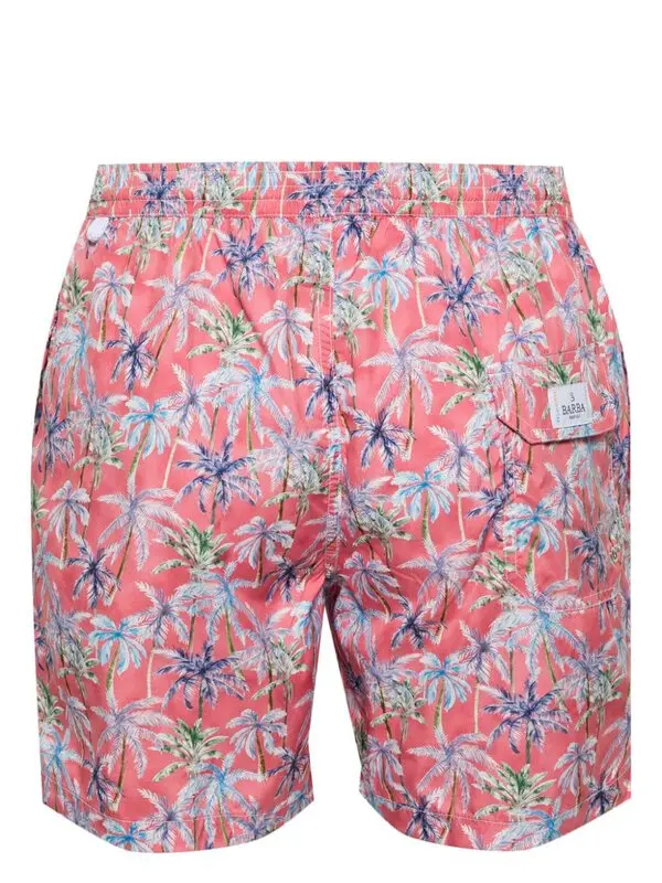 BARBA NAPOLI Palm Tree-print Swim Shorts - Pink