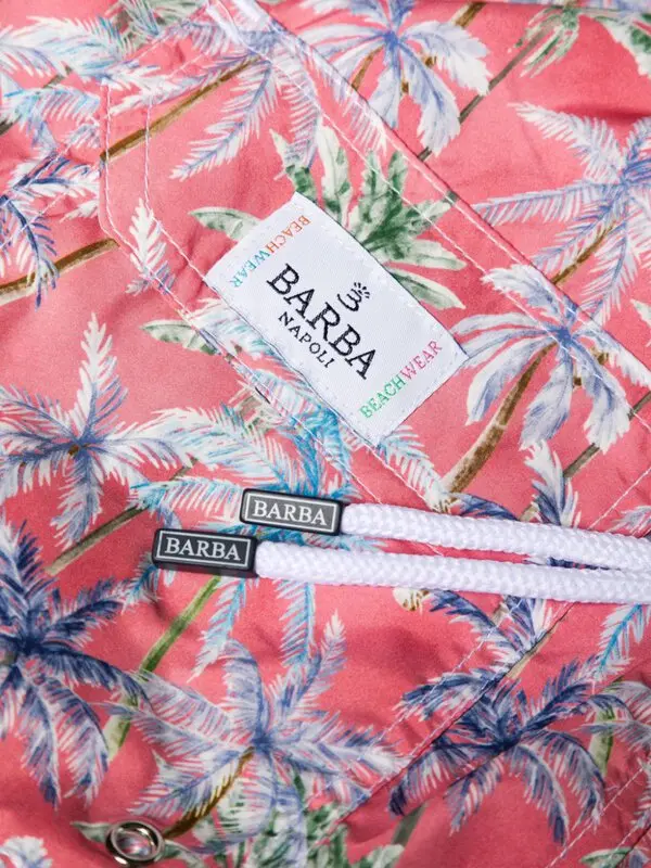 BARBA NAPOLI Palm Tree-print Swim Shorts - Pink