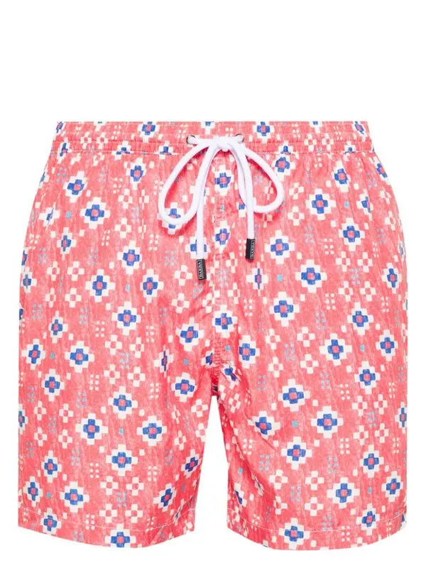 BARBA NAPOLI Geometric-print Swim Shorts - Red