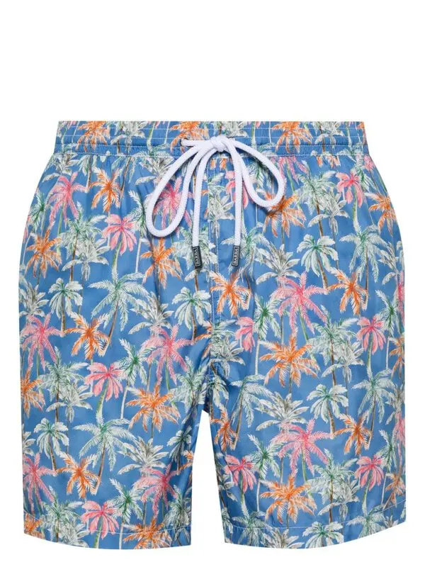 BARBA NAPOLI Palm Tree-print Swim Shorts - Blue