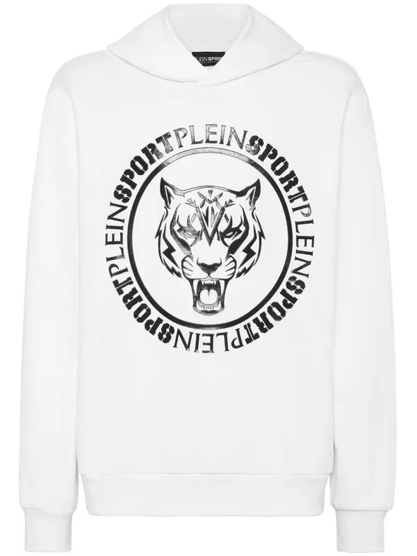 PLEIN SPORT Carbon Tiger Cotton-blend Hoodie - White