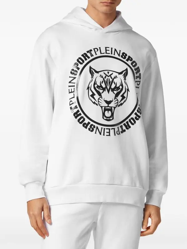 PLEIN SPORT Carbon Tiger Cotton-blend Hoodie - White
