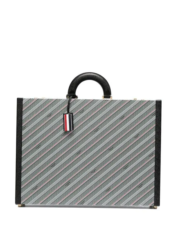 Thom Browne Logo-print Striped Briefcase - Grey