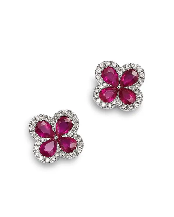 Bloomingdale'S Ruby & Diamond Clover Earrings - Pink/white